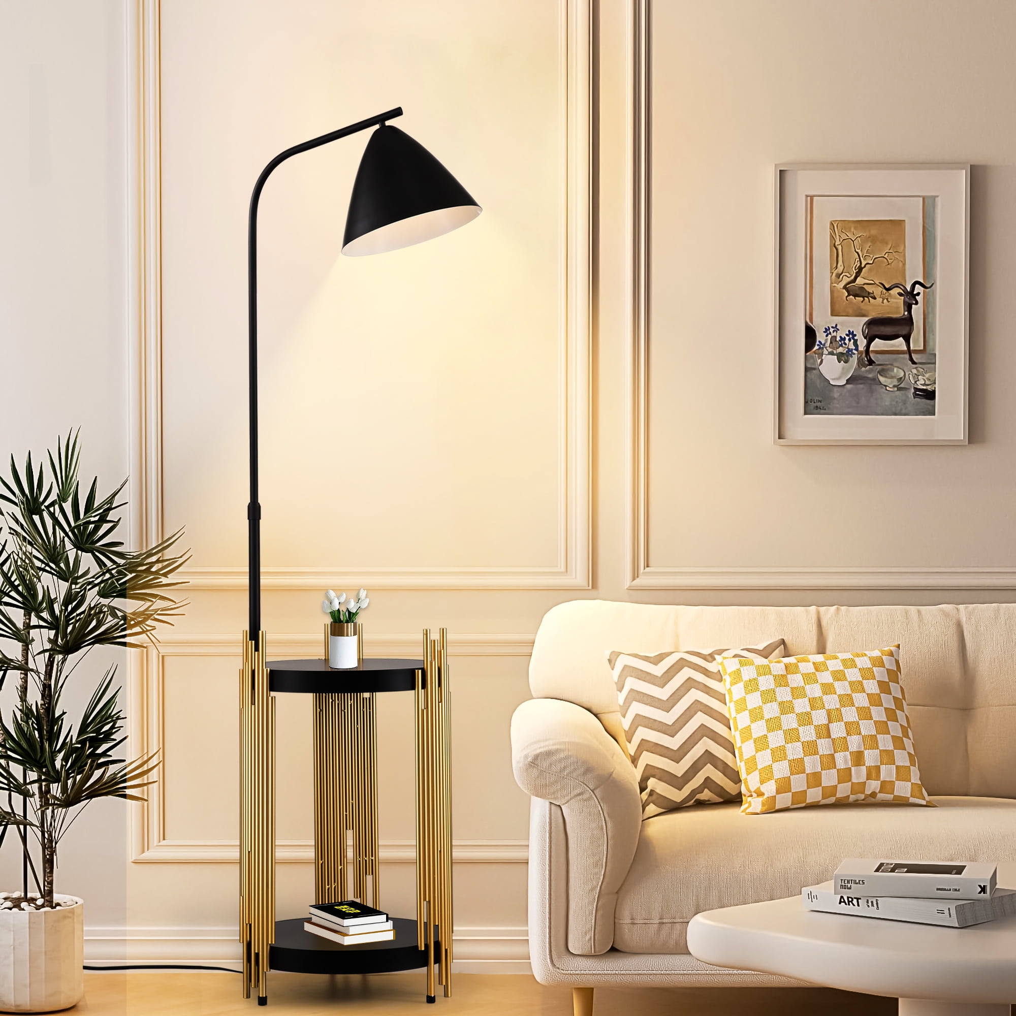 Miniyam Floor Lamp with Table Attached, End Side Table with Floor Lamp ...