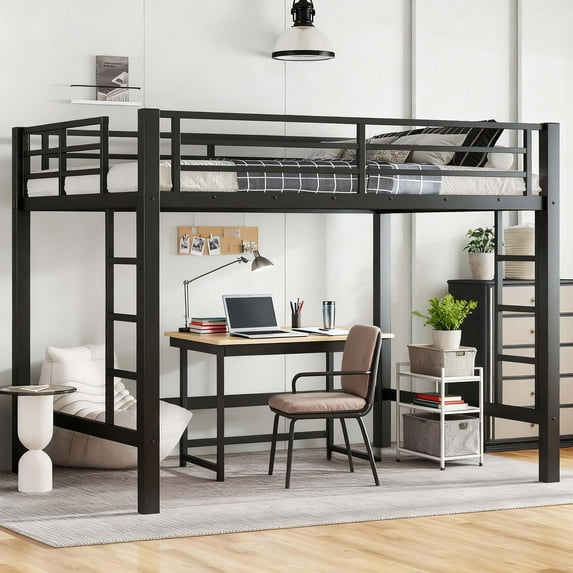 Miniyam Full Metal Loft Bed Frame with Two Ladders and 50" Open Space ...