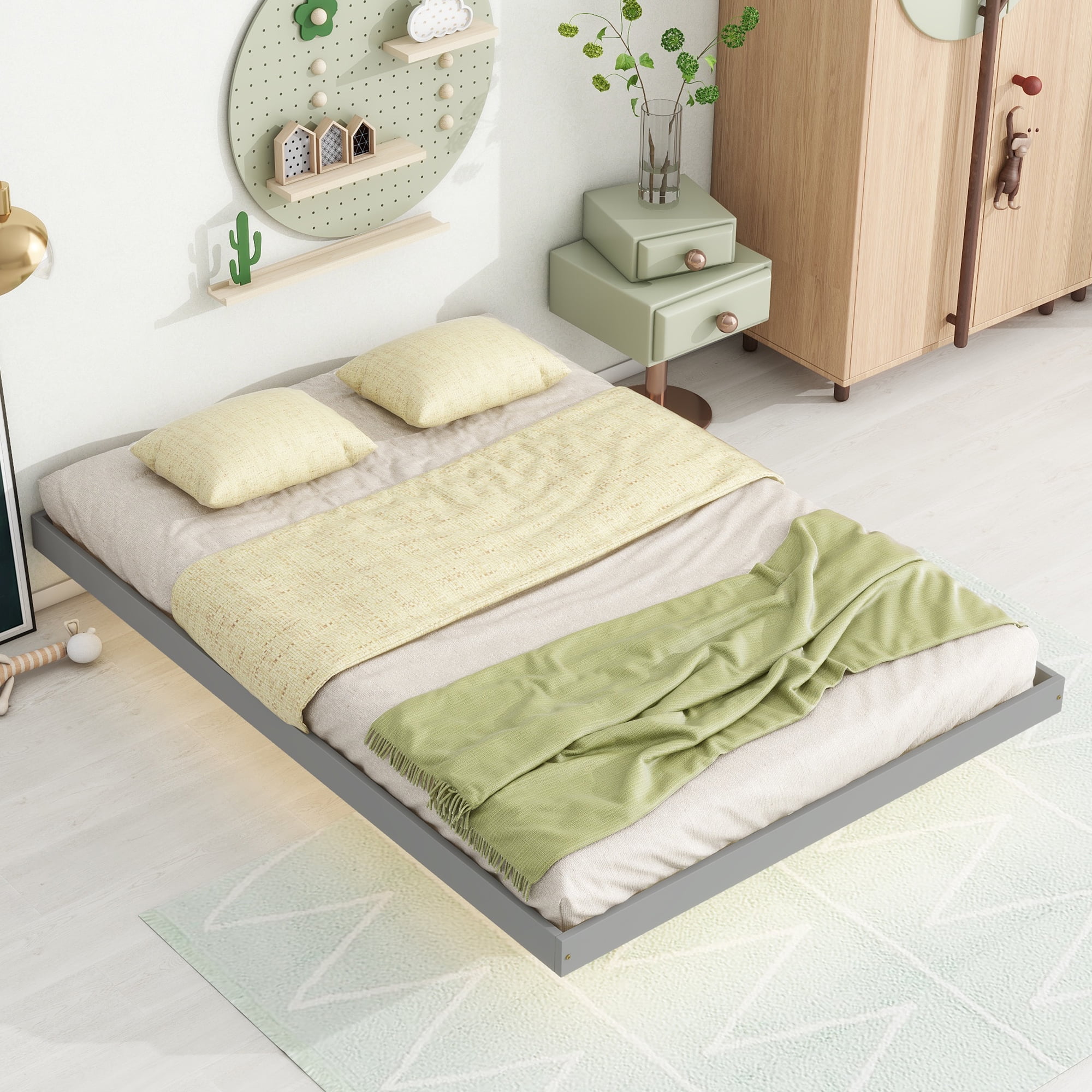 Miniyam Full Size Floating Bed with LED Lights, Low Profile Platform ...