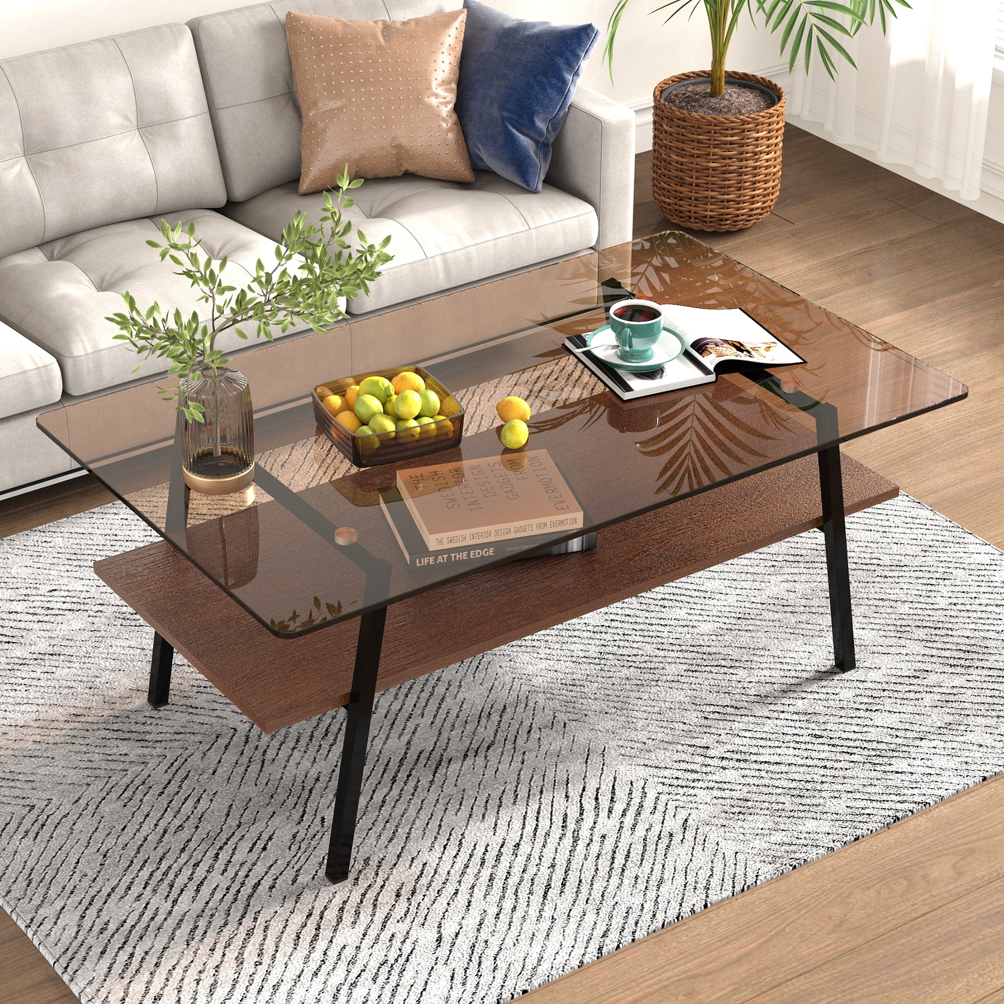 Miniyam Glass Coffee Table - Double Layer Design - Walmart.com