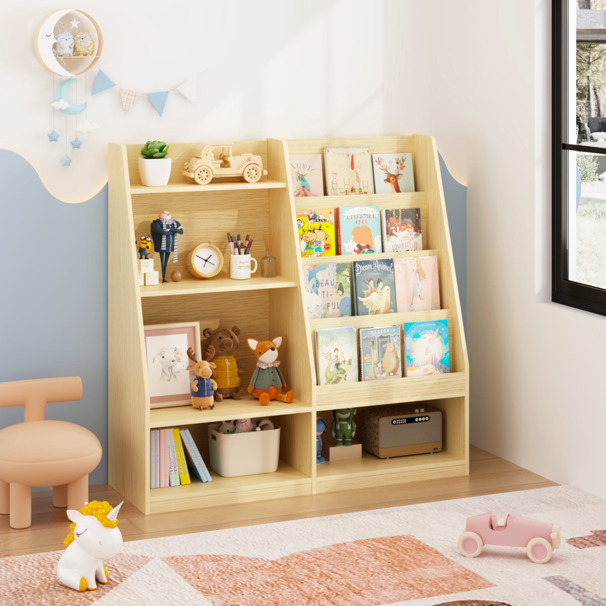 Miniyam Kids Bookshelf and Toy Storage Organizer, Children’s Bookcase ...