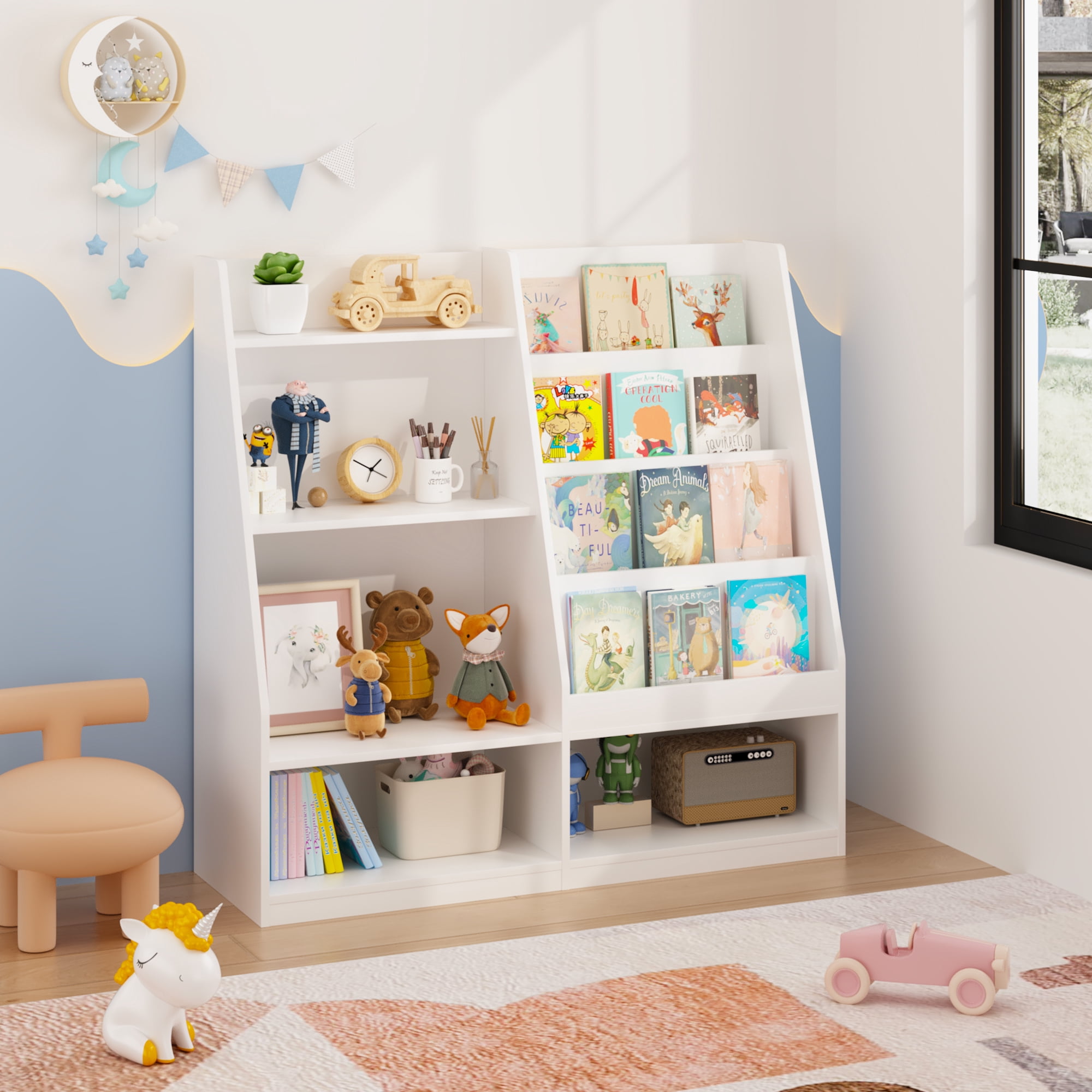 Miniyam Kids Bookshelf and Toy Storage Organizer, Children’s Bookcase ...