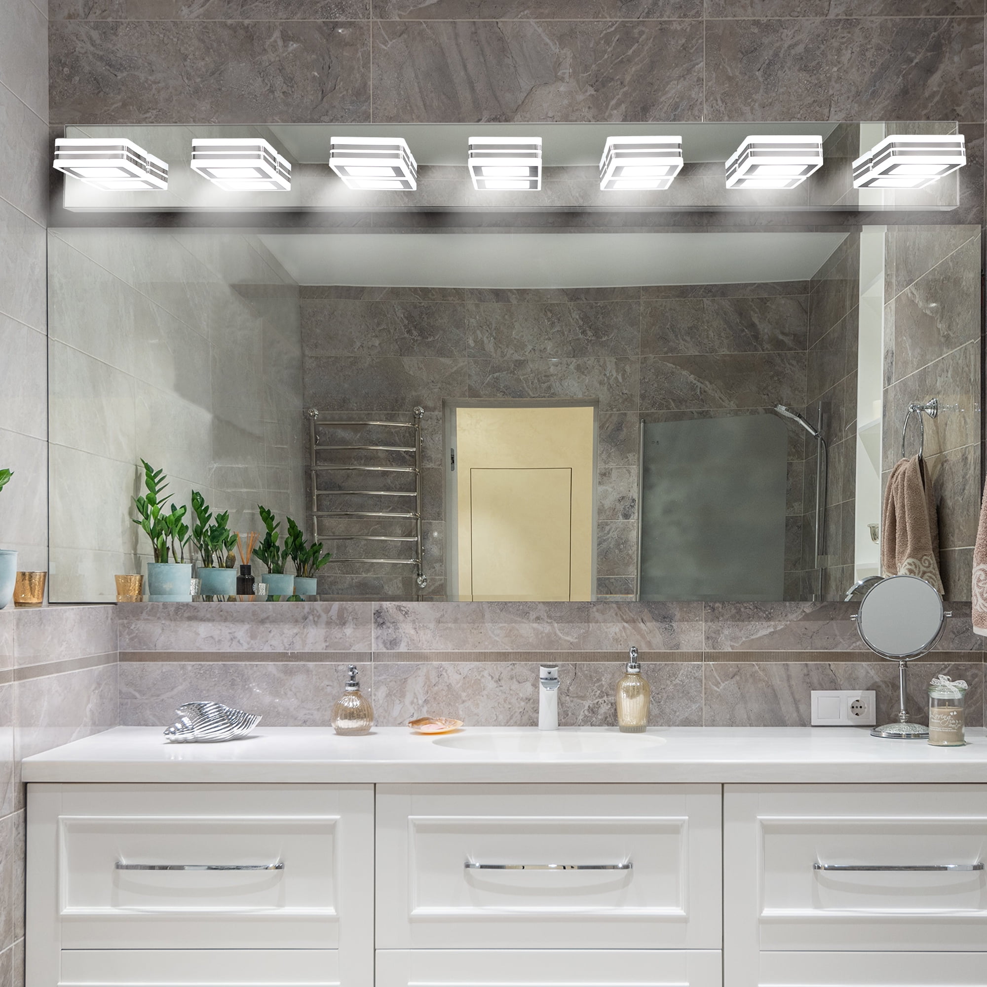 Miniyam LED Bathroom Vanity Light , Modern 7-Light Chrome Acrylic Wall ...