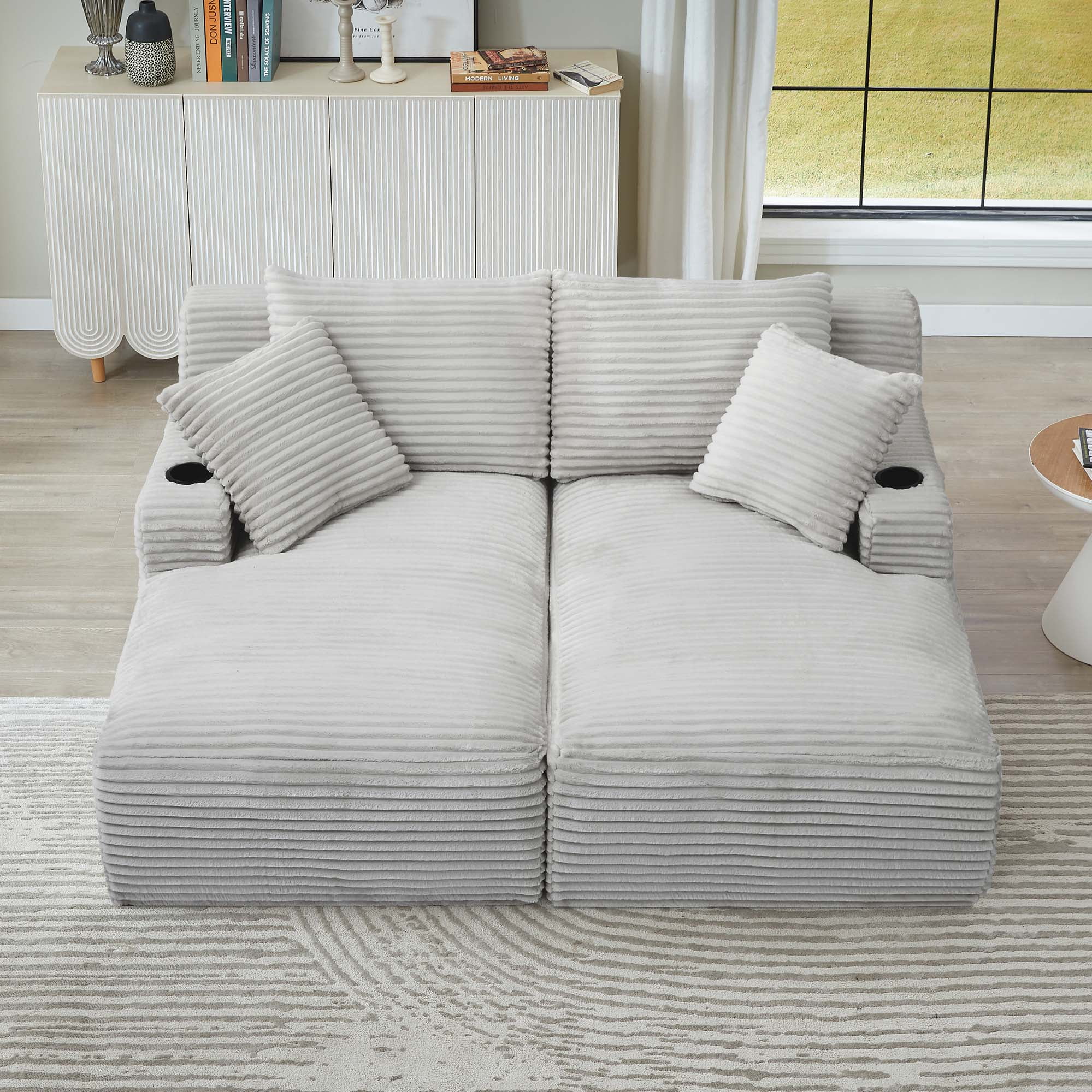 Miniyam Light Grey Compressible Double Chaise Lounge with 2 Cupholders ...