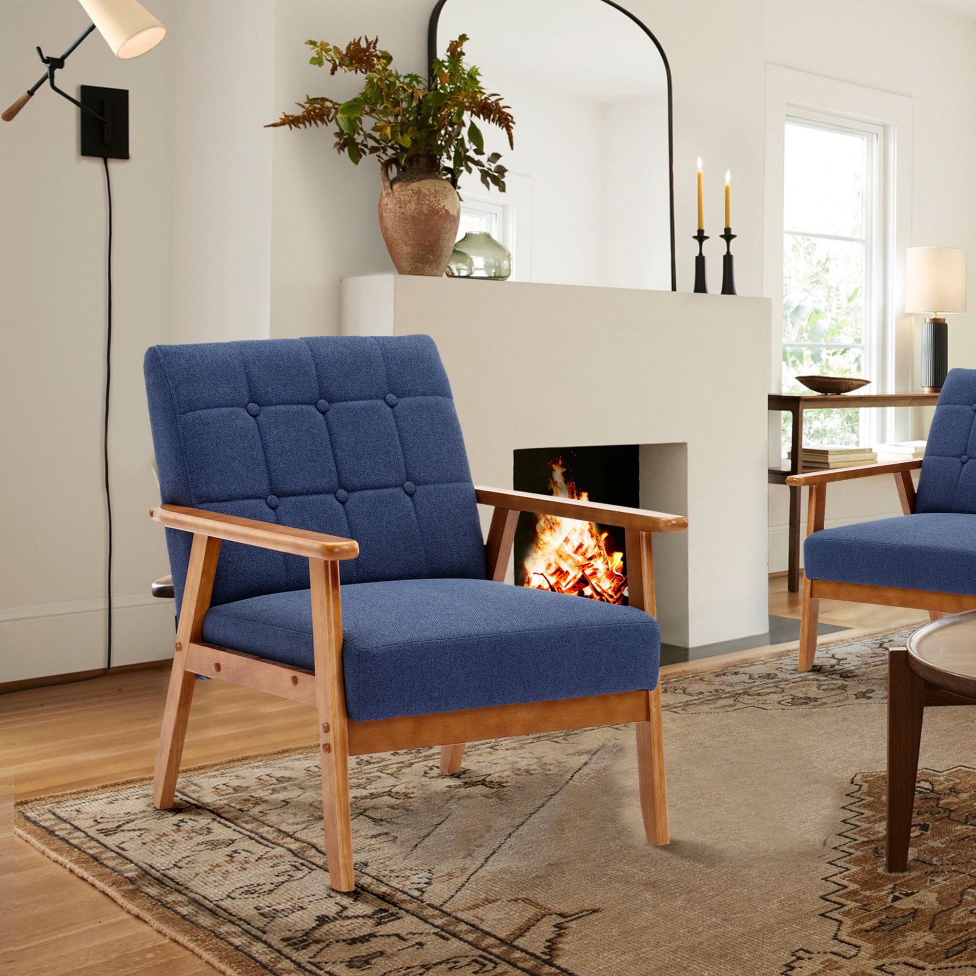 Miniyam Mid Century Modern Accent Chair with Wood Frame,Linen Fabric ...