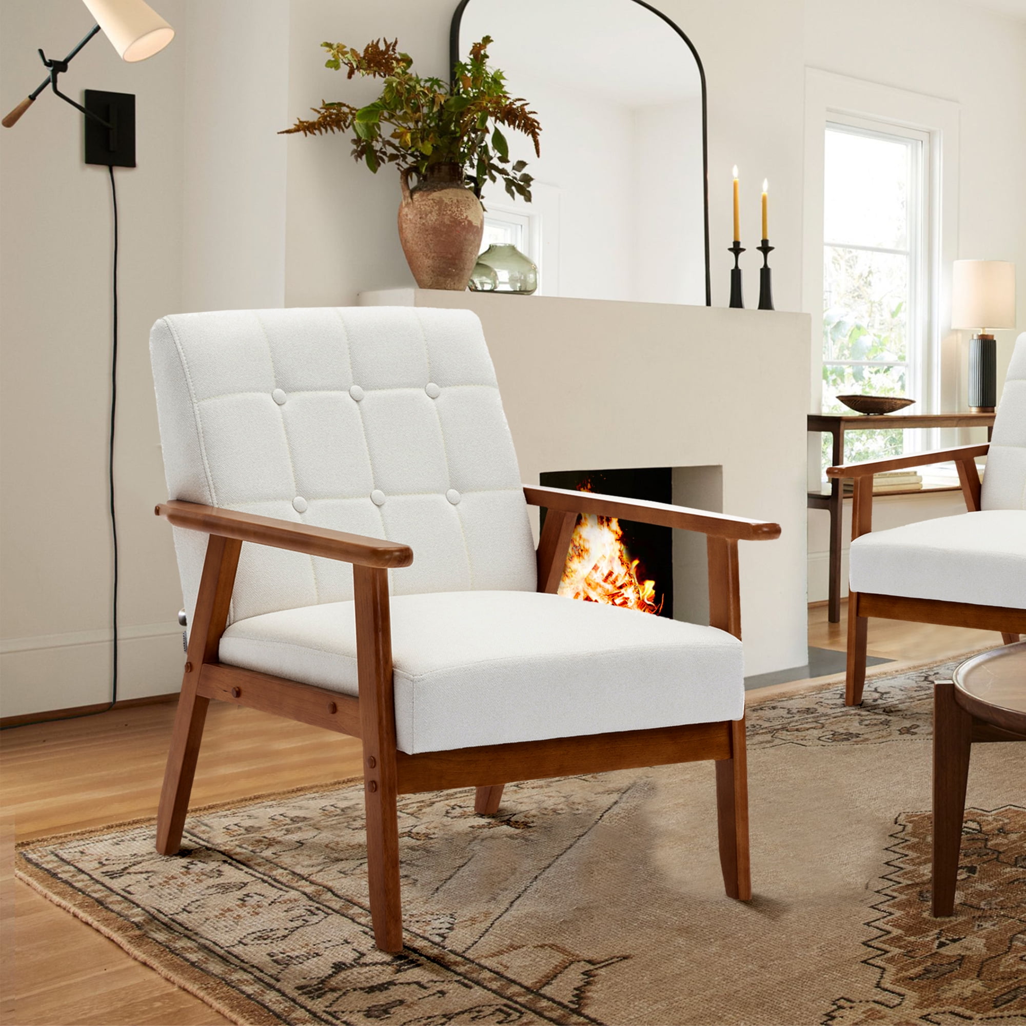 Miniyam Mid Century Modern Accent Chair with Wood Frame,Linen Fabric ...