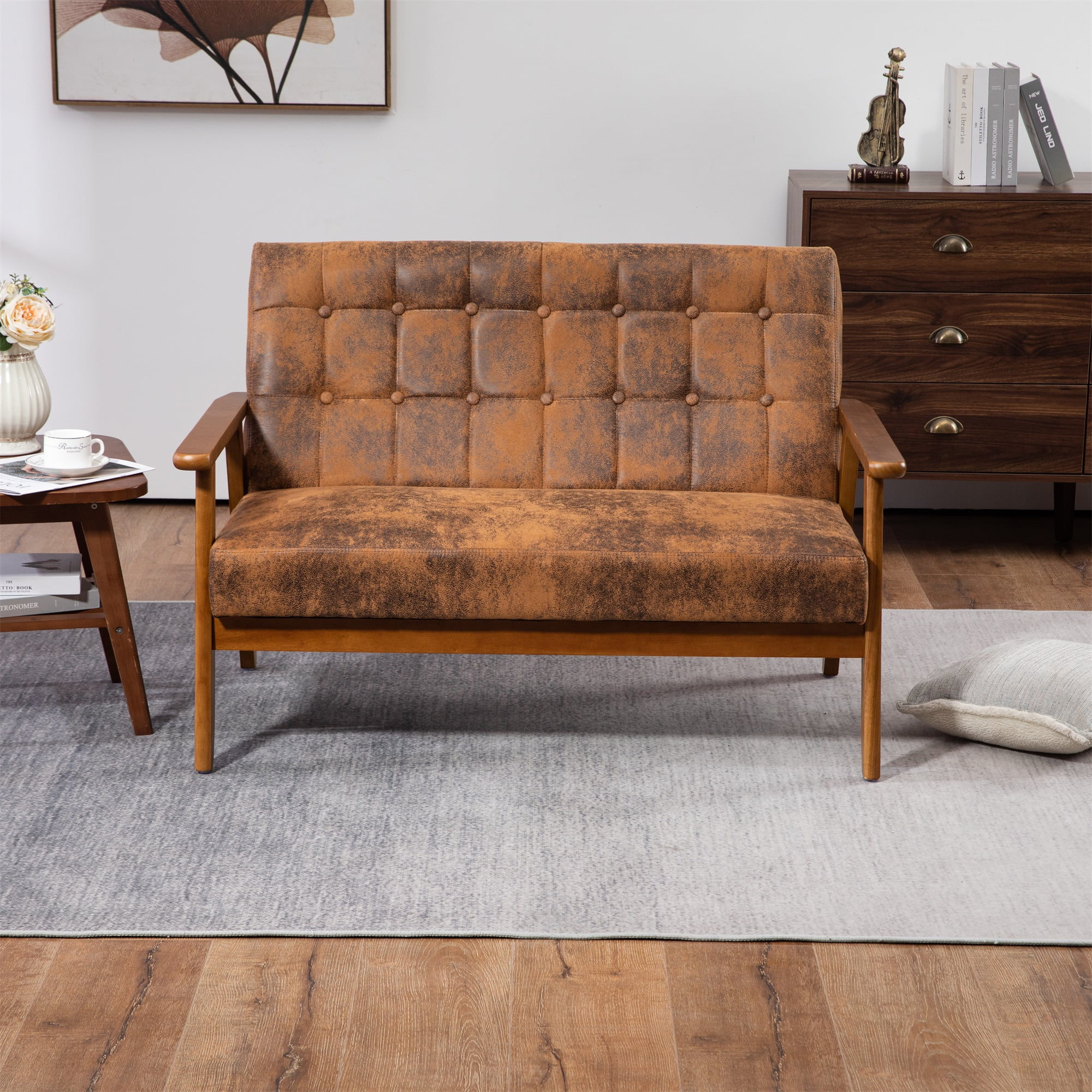 Miniyam Mid Century Modern Loveseat,2-Seat Microsuede Fabric ...