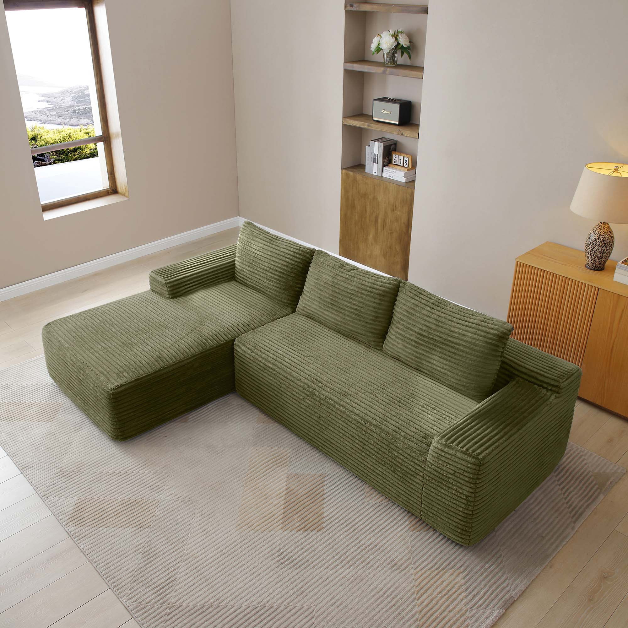 Miniyam Modern 97" L-Shape Couch with Chaise, Deep Seat Corduroy, No ...