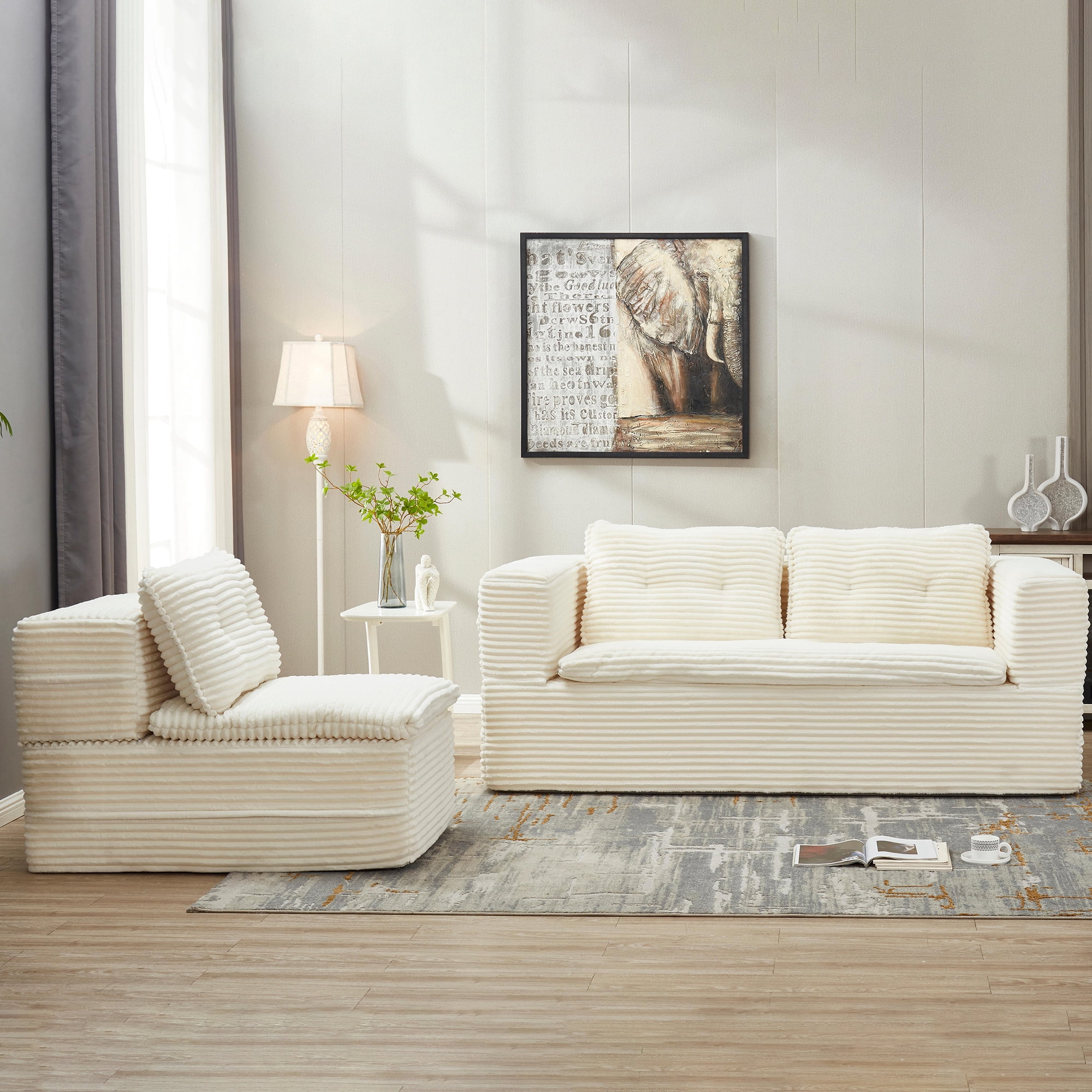 Miniyam Modular Floor Sofa and Chair Set, Convertible to Sleeper Bed ...