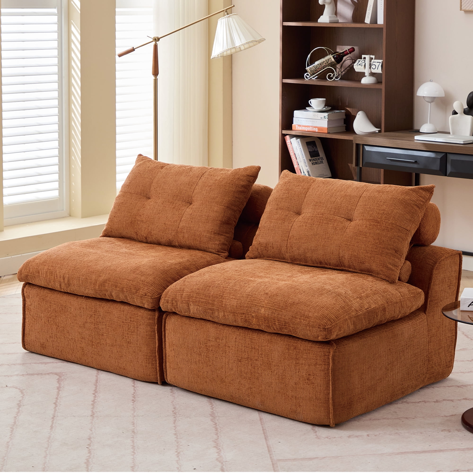 Miniyam Modular Floor Sofa with Lumbar Pillow, Armless Chenille Lounge ...