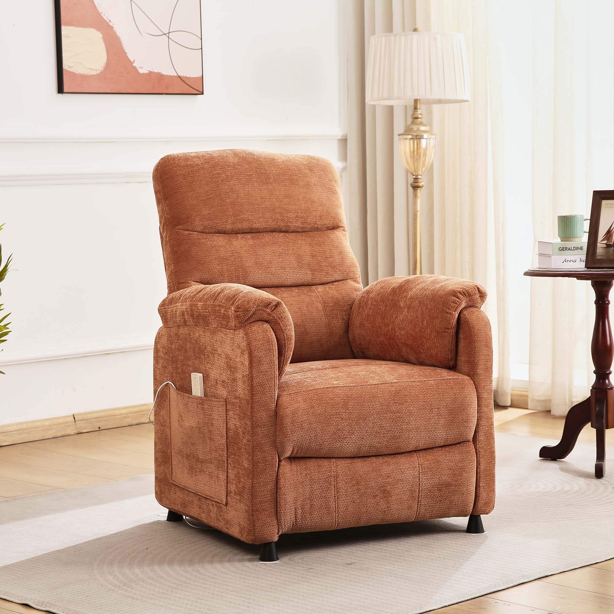 Miniyam Motorized Recliner in Orange, Features 7-Zone Support, Wired ...