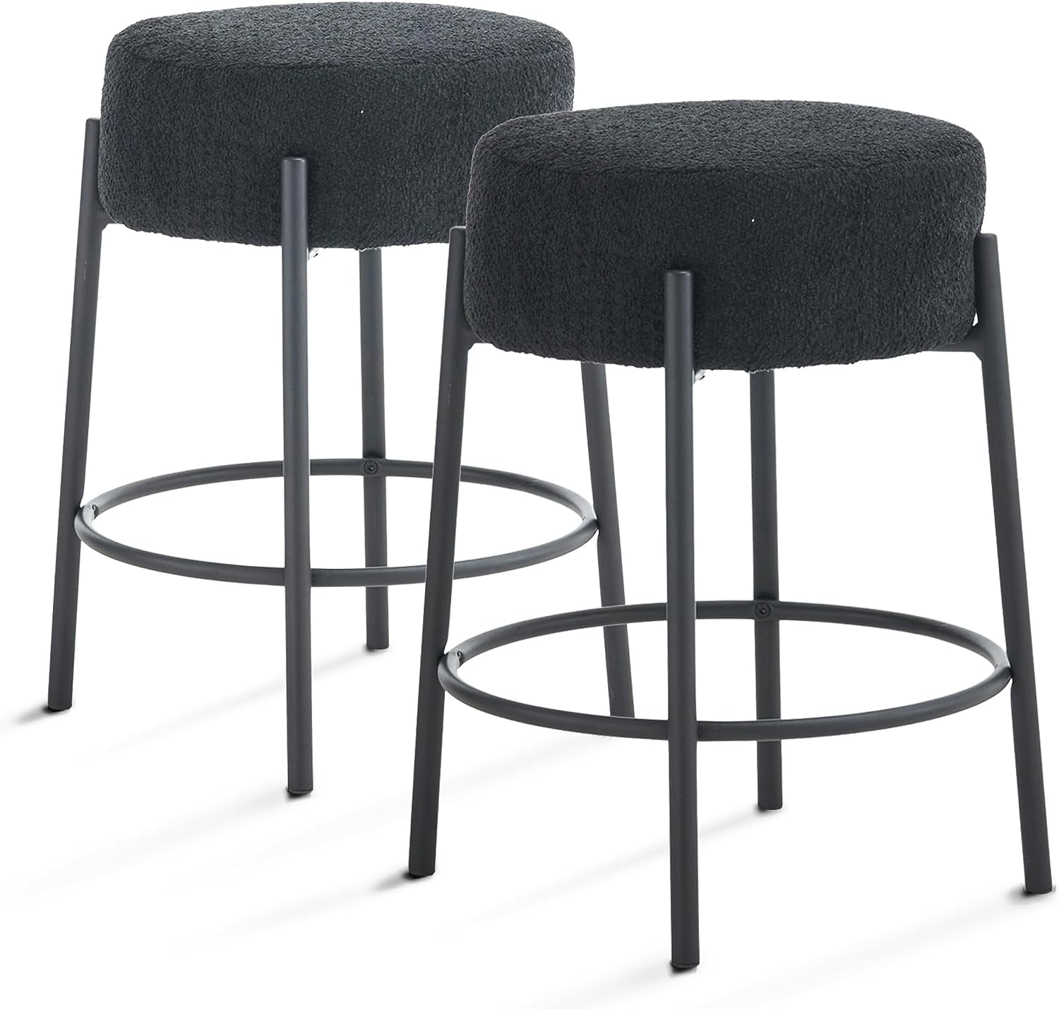 Miniyam Round Bar Stools, Set of 2 Upholstered Dining Stools With Metal ...