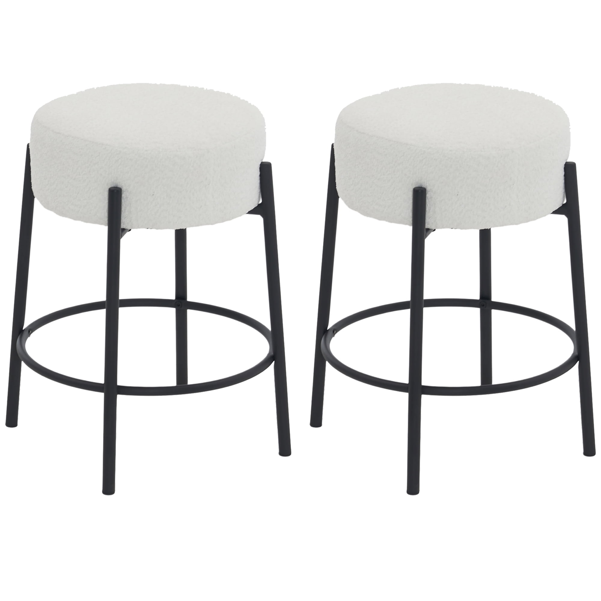 Miniyam Round Bar Stools, Set of 2 Upholstered Dining Stools With Metal ...