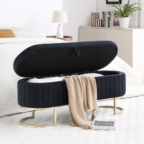 Free Shipping! Miniyam Velvet Storage Bench Black Upholstered Ottoman ...