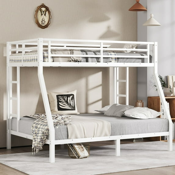 Miniyam Twin Over Full Metal Bunk Bed Frame with Guardrails and Ladder ...