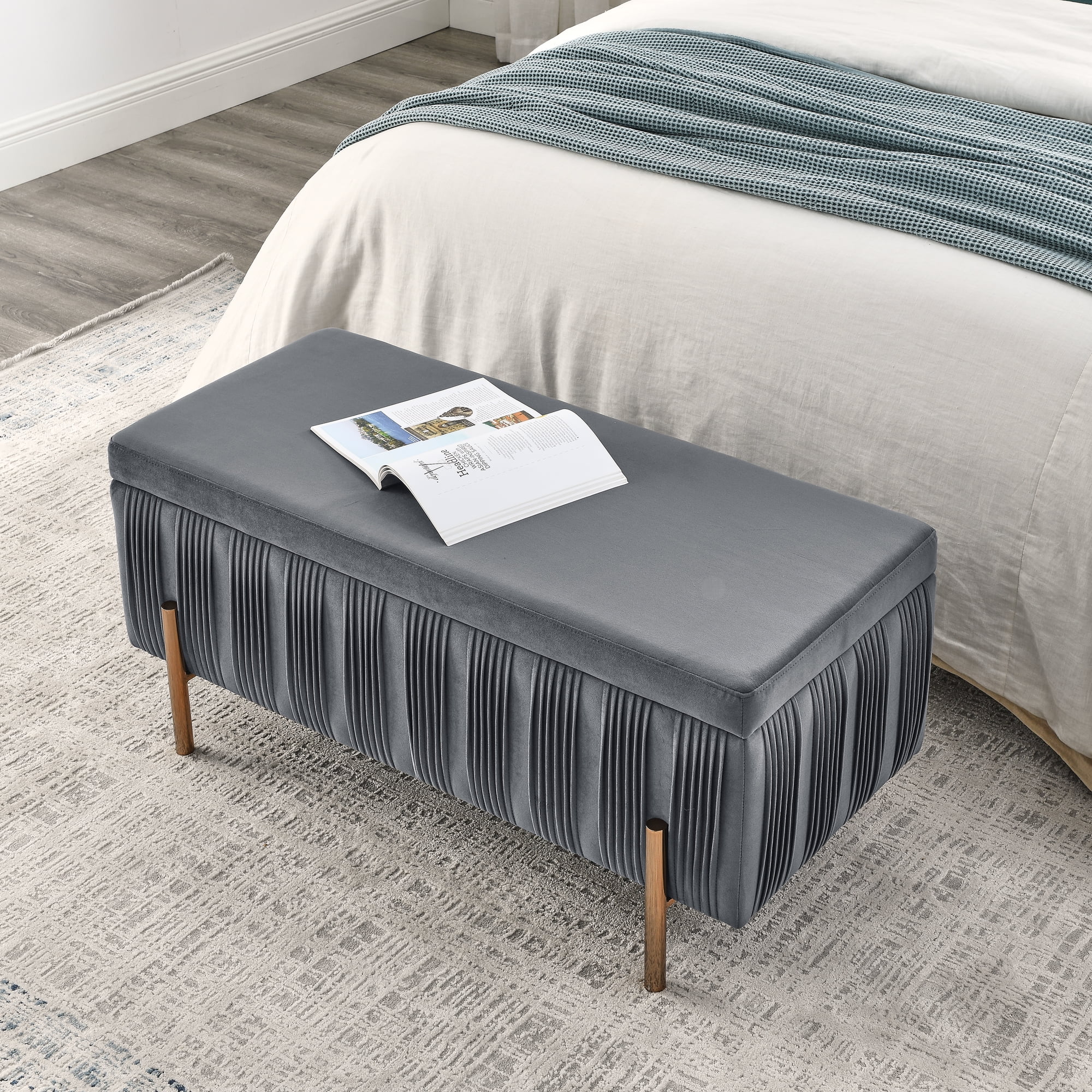 Miniyam Velvet Storage Bench with Metal Legs, 40.5" Upholstered Ottoman ...