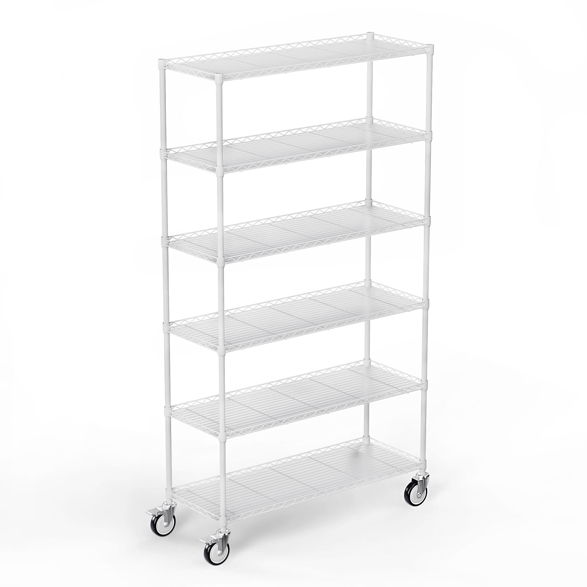 Miniyam 6-Tier Adjustable Steel Wire Shelving Unit with Wheels, 2100lbs ...