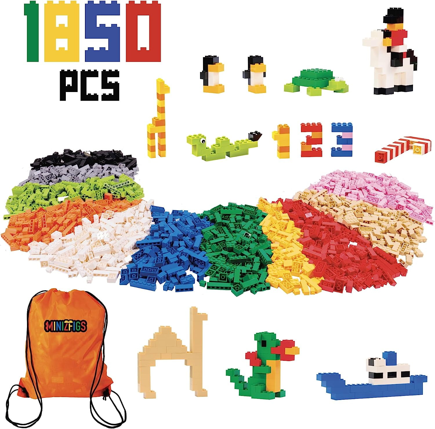 Minizfigs 1850 PCS Classic Building Brick Set | 4.6 Pounds | Creative ...