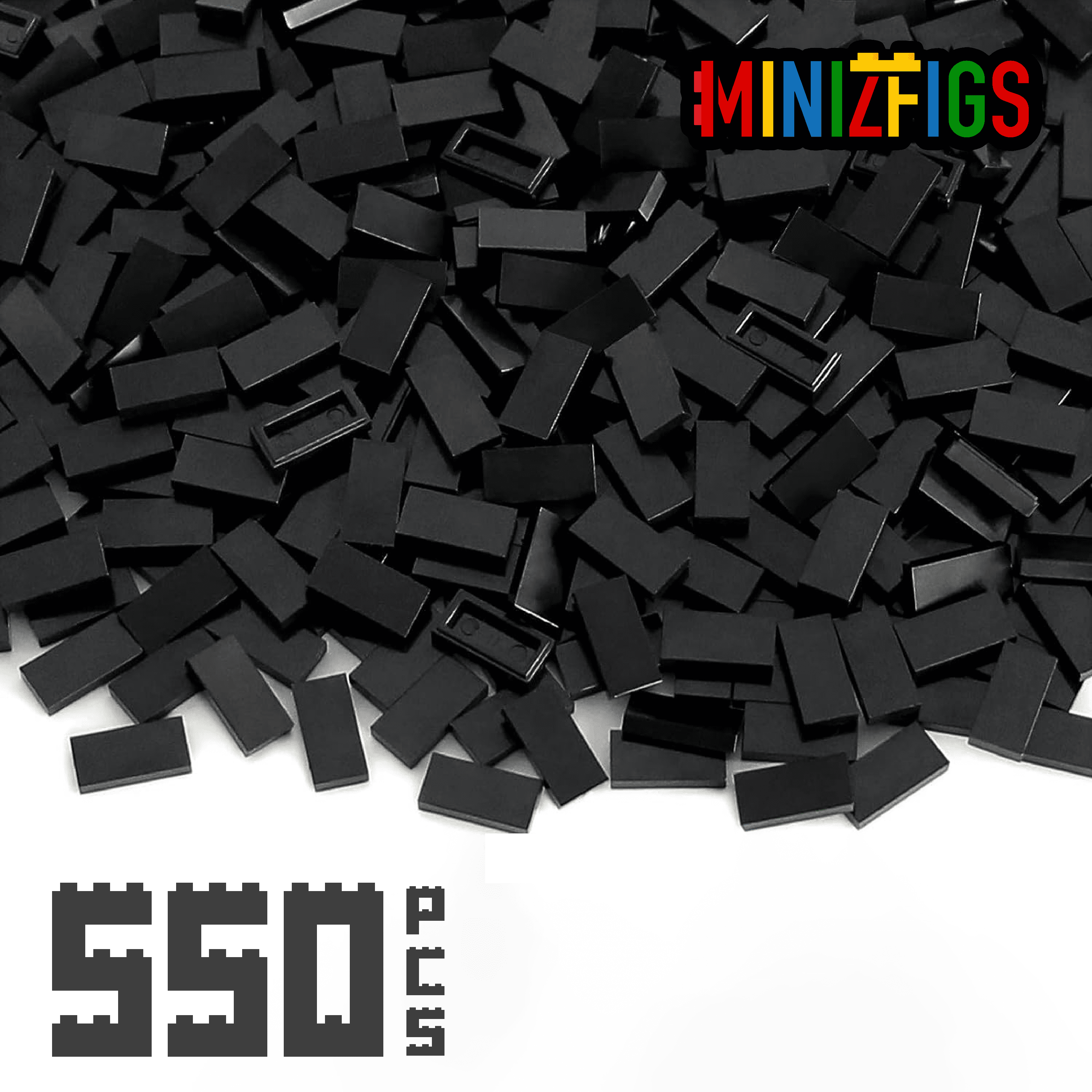 Minizfigs Black 1x2 Tiles | 550 PCS | Bulk Building Toy Set Great for ...