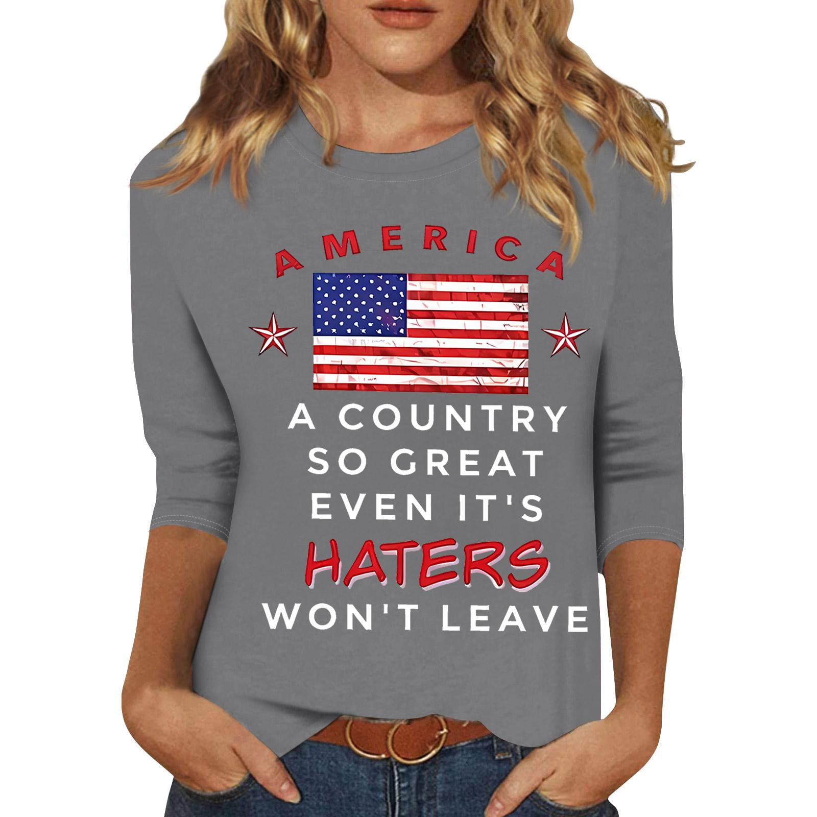 Minjewel 4th of July Womens Tops - Fashionable Casual Three Quarter ...