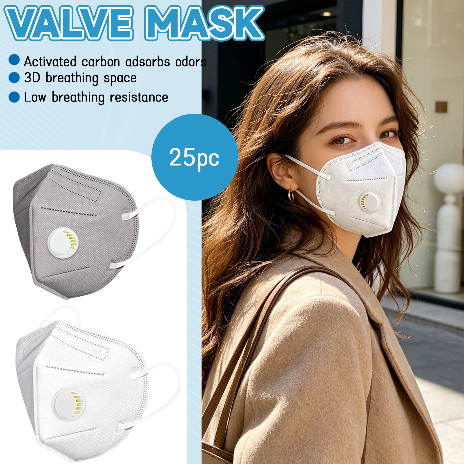 Minjewel Face Mask with Valve 25-Pack - Exhalation Valve, Breathable ...