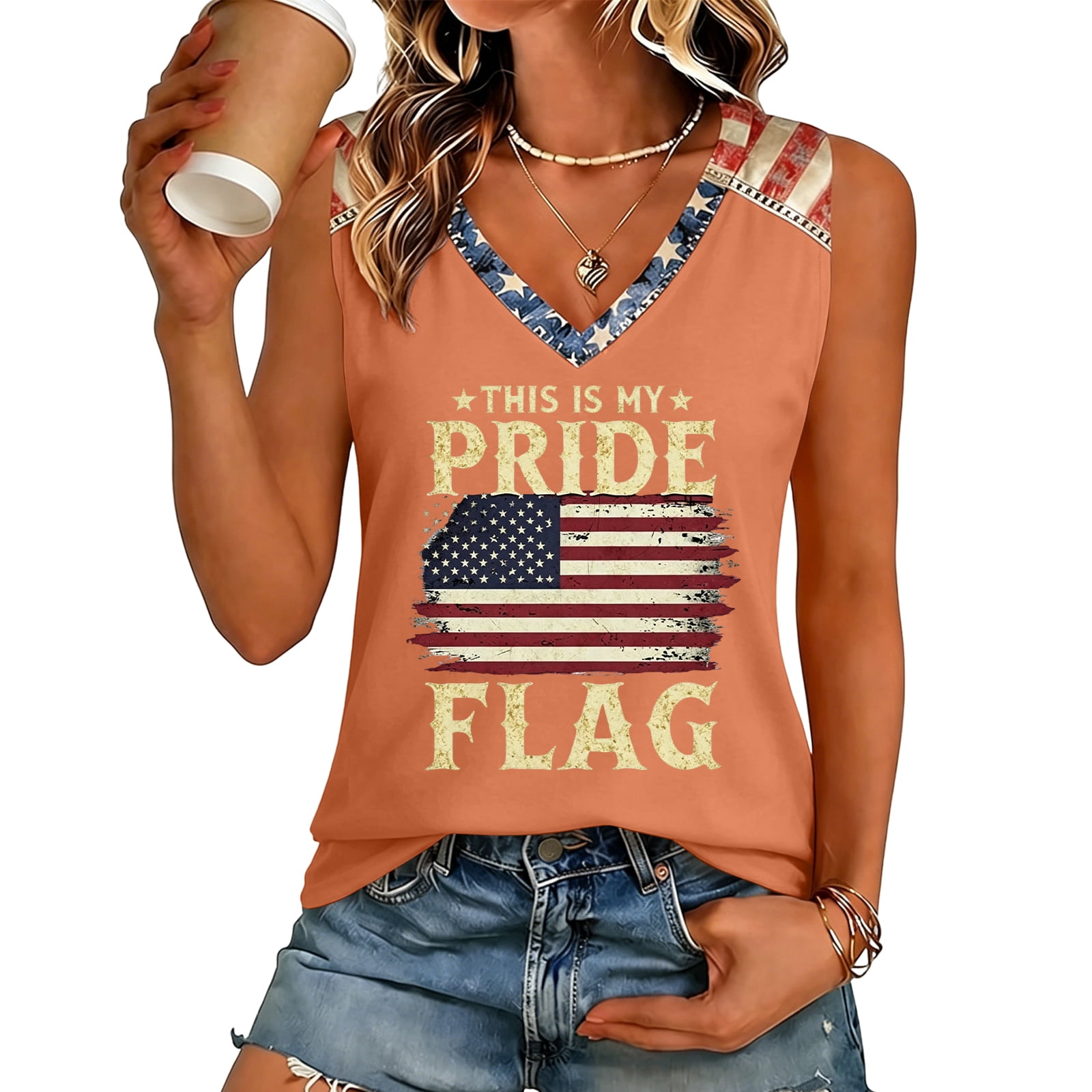 Minjewel Fourth of July Tank Tops for Women - V Neck Retro Print ...