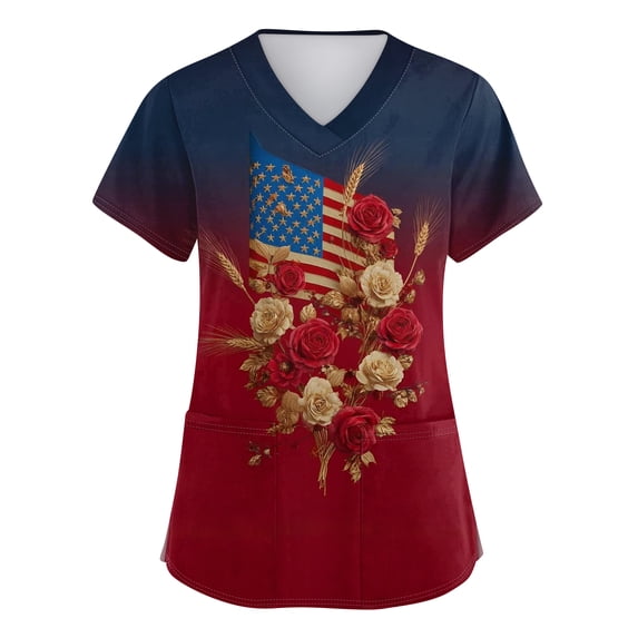 Minjewel July 4th Summer Tops for Women - V Neck Short Sleeve Pocket ...