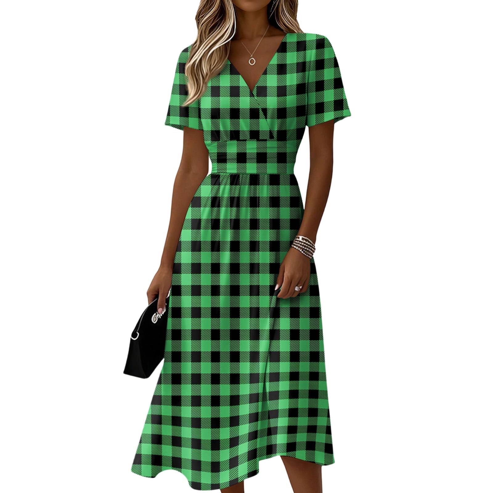 Minjewel Summer Dresses for Women 2026 - Gingham Print Casual Midi ...