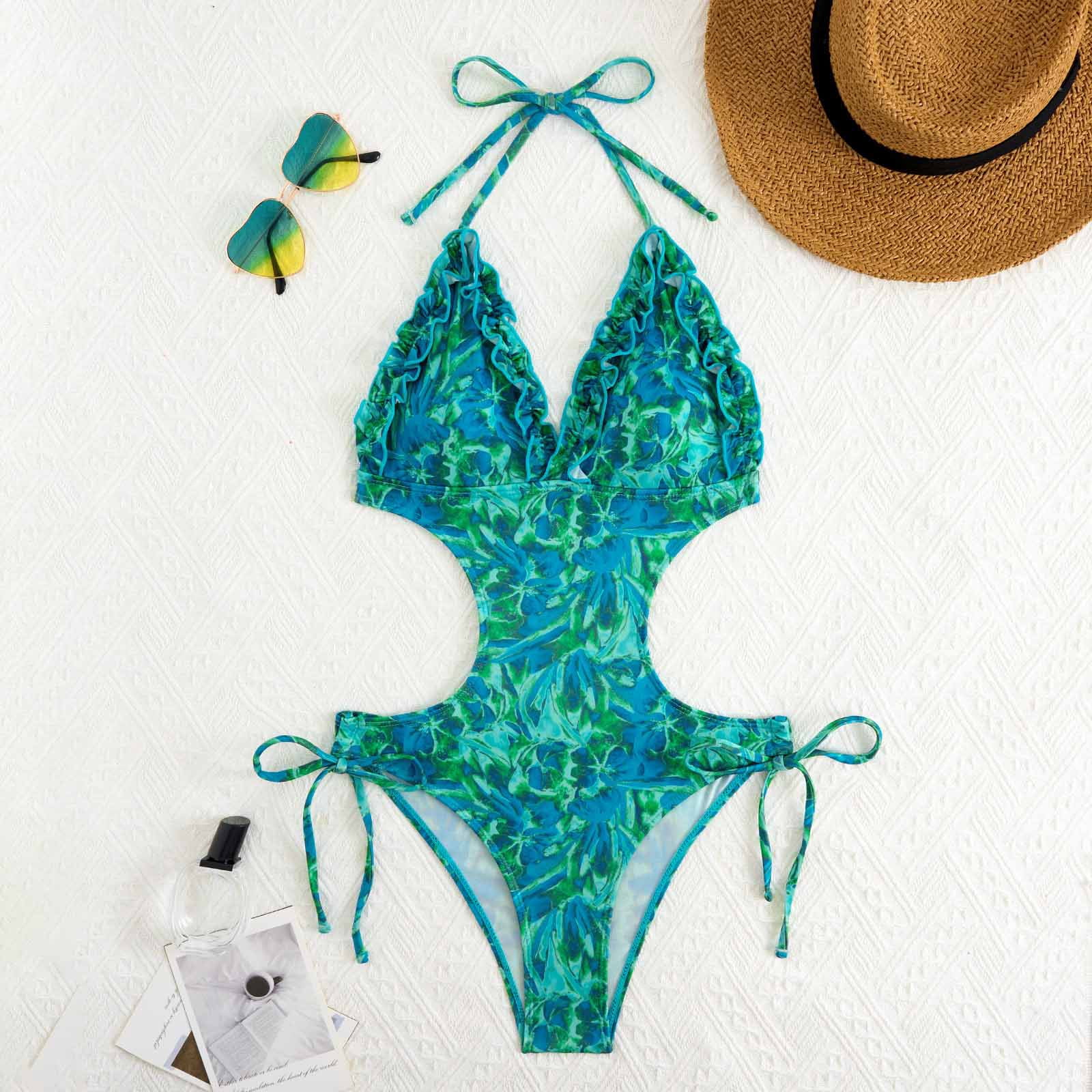 Minjewel Women's Sexy One-Piece Swimsuit, Figure-Hugging Gathered Bust ...