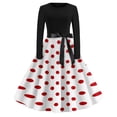 Minjewel Womens Dresses - Vintage Polka Dot Print Long Sleeve Crew Neck ...