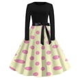 Minjewel Womens Dresses - Vintage Polka Dot Print Long Sleeve Crew Neck ...