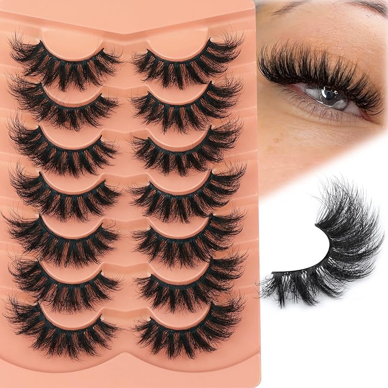 Mink Lashes Fluff False Eyelashes 20mm Full Wispy Eye Lashes 8D Volume ...