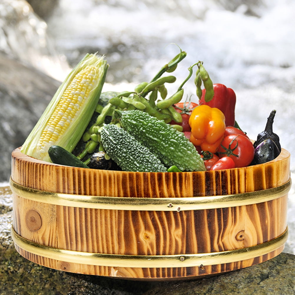 Minkissy Round Wooden Sushi Rice Bucket Light Brown Traditional ...