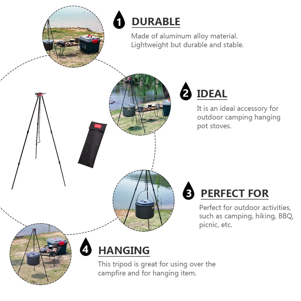 Minkissy 1Set Lightweight Black Aluminum Outdoor Camping Tripod Pot ...