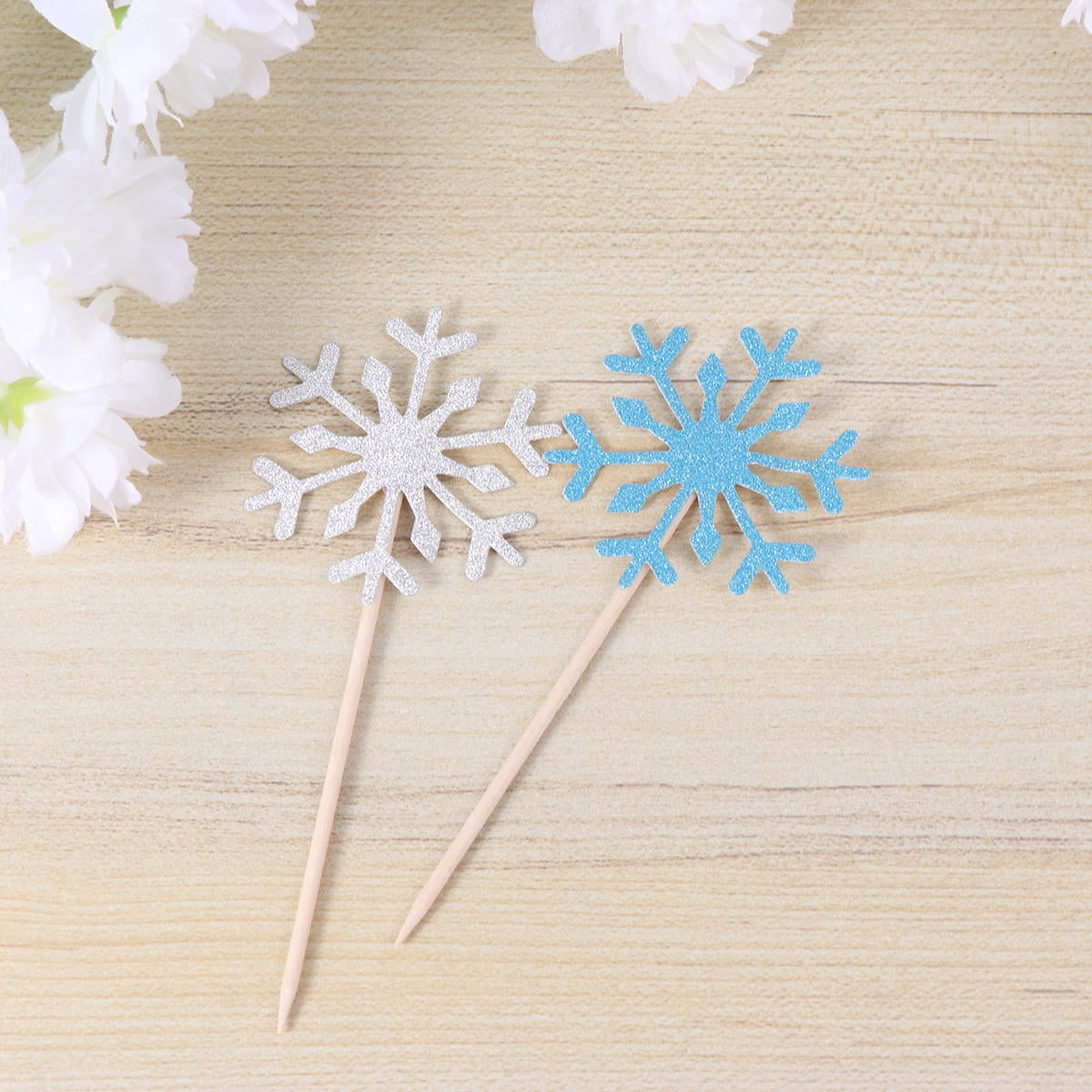 Minkissy 20 PCs Snowflake Shaped Paper Cake Toppers for Festival Party ...
