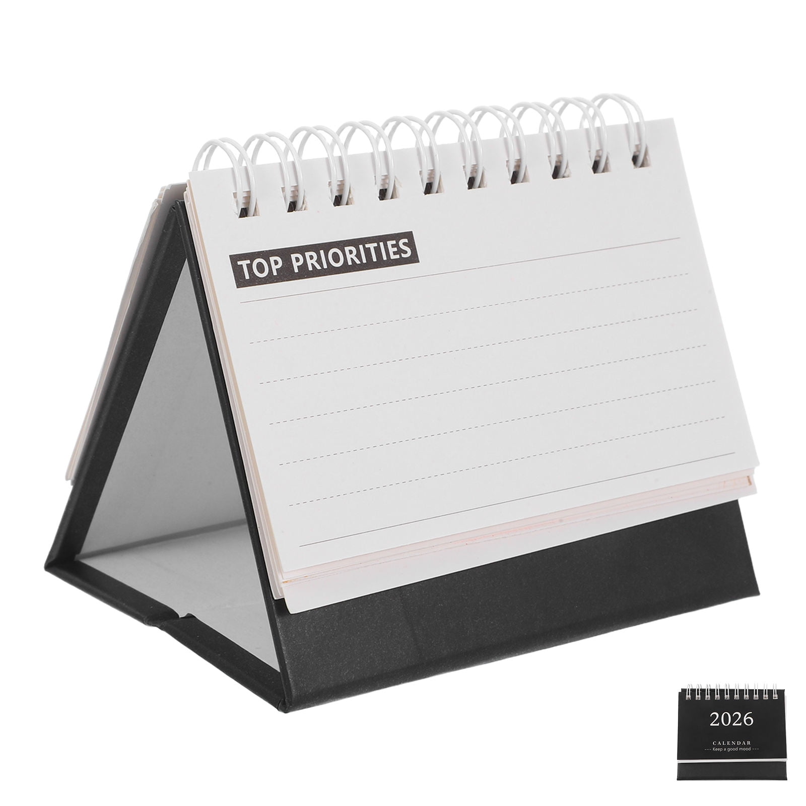 Minkissy Black Mini Desk Calendar 2026 Compact Flip Calendar for Office ...