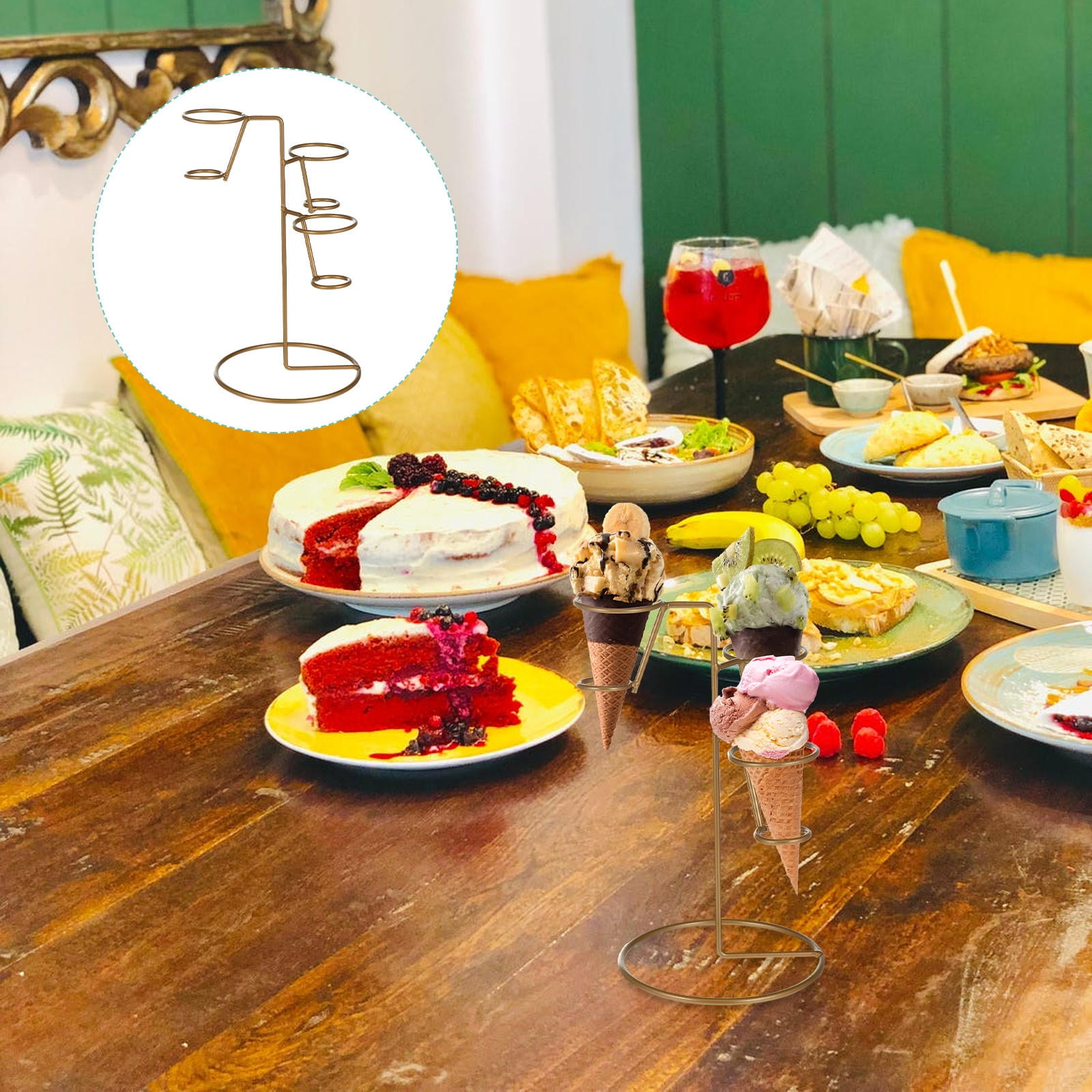 Minkissy Golden Iron Cone Support Stands 1Pack For Ice Cream Cones And ...