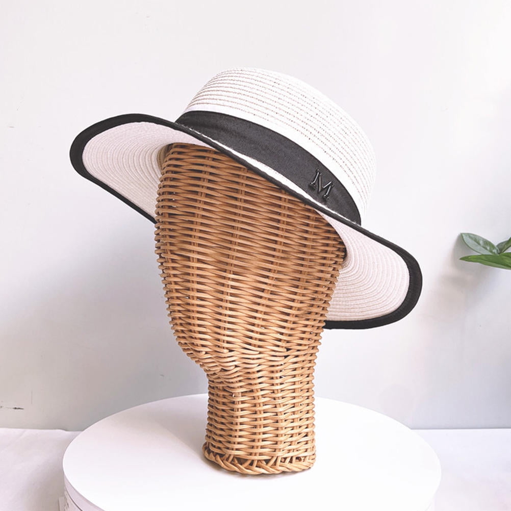 Minkissy Rattan Woven Hat Stand Rack with Stable Base for Cap and Wig ...
