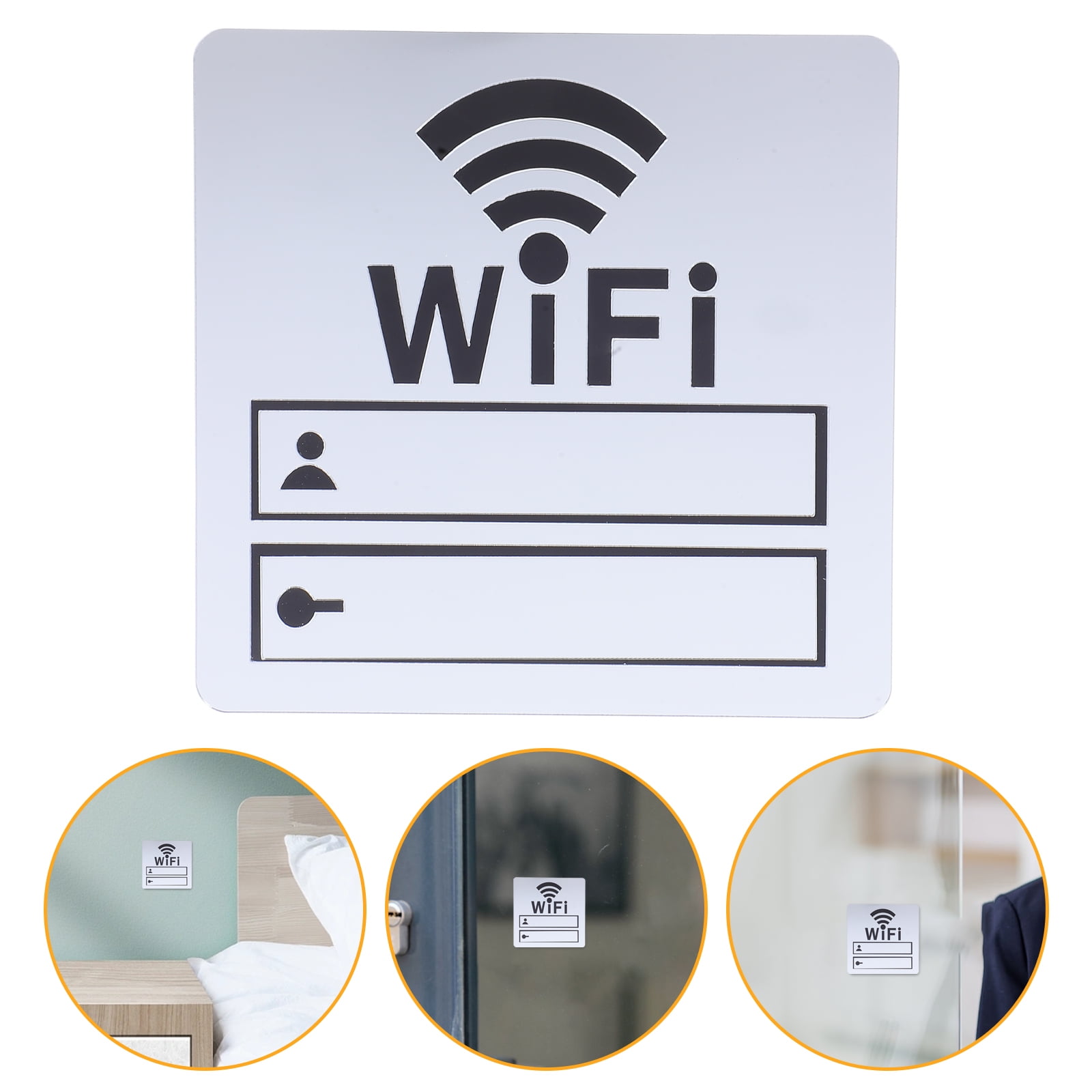 Minkissy Wifi Sign Password Sign Sticker Acrylic Silver Square Design ...