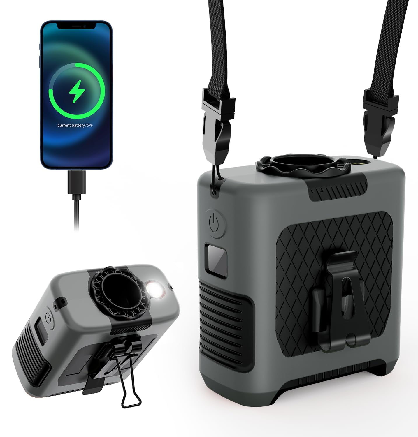 Minlebao 10000mAh Portable Fan DHF10 Rechargeable, Waist Fan Clip 5 ...