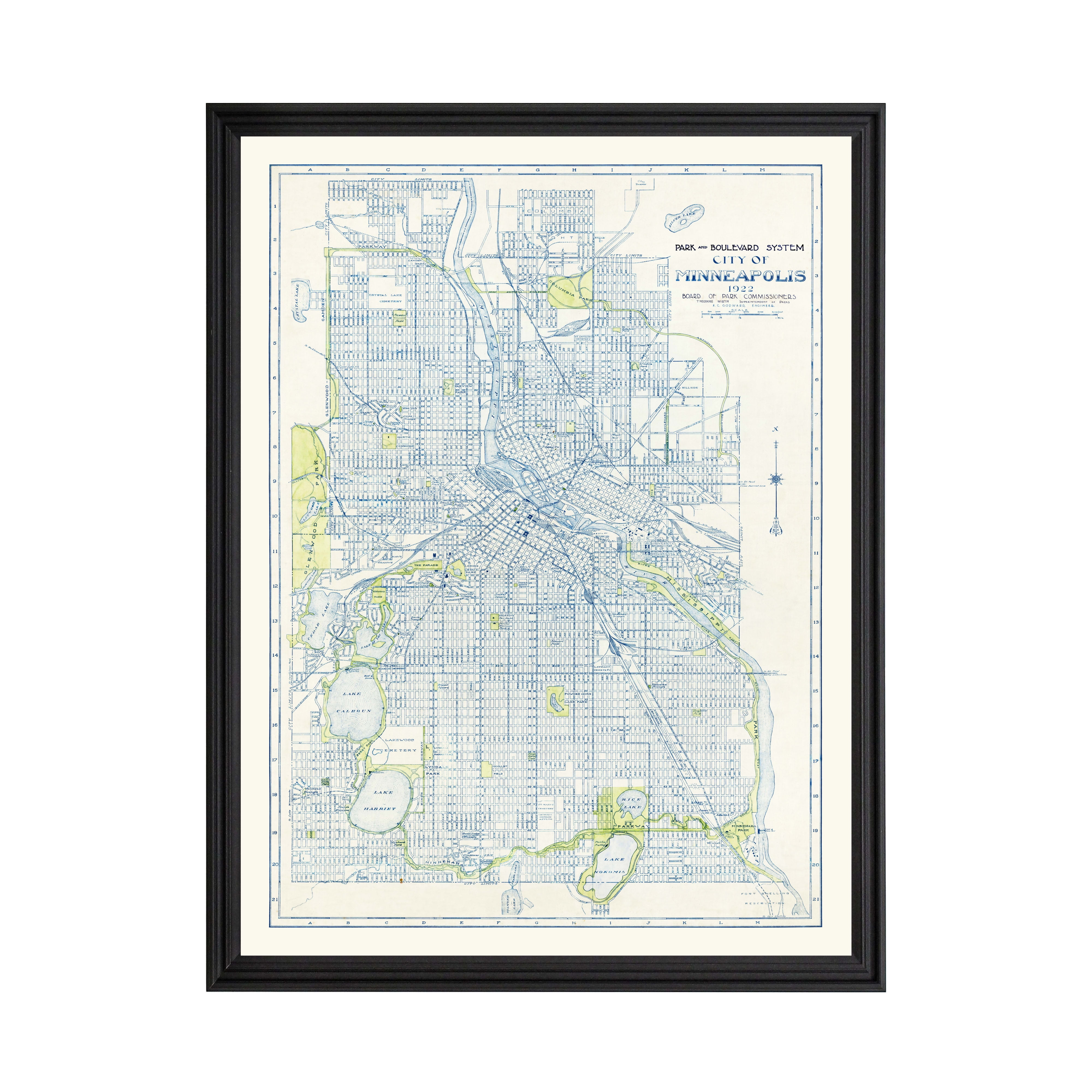 Minneapolis Art, 1922 Vintage Map of Minneapolis Minnesota, MN History ...