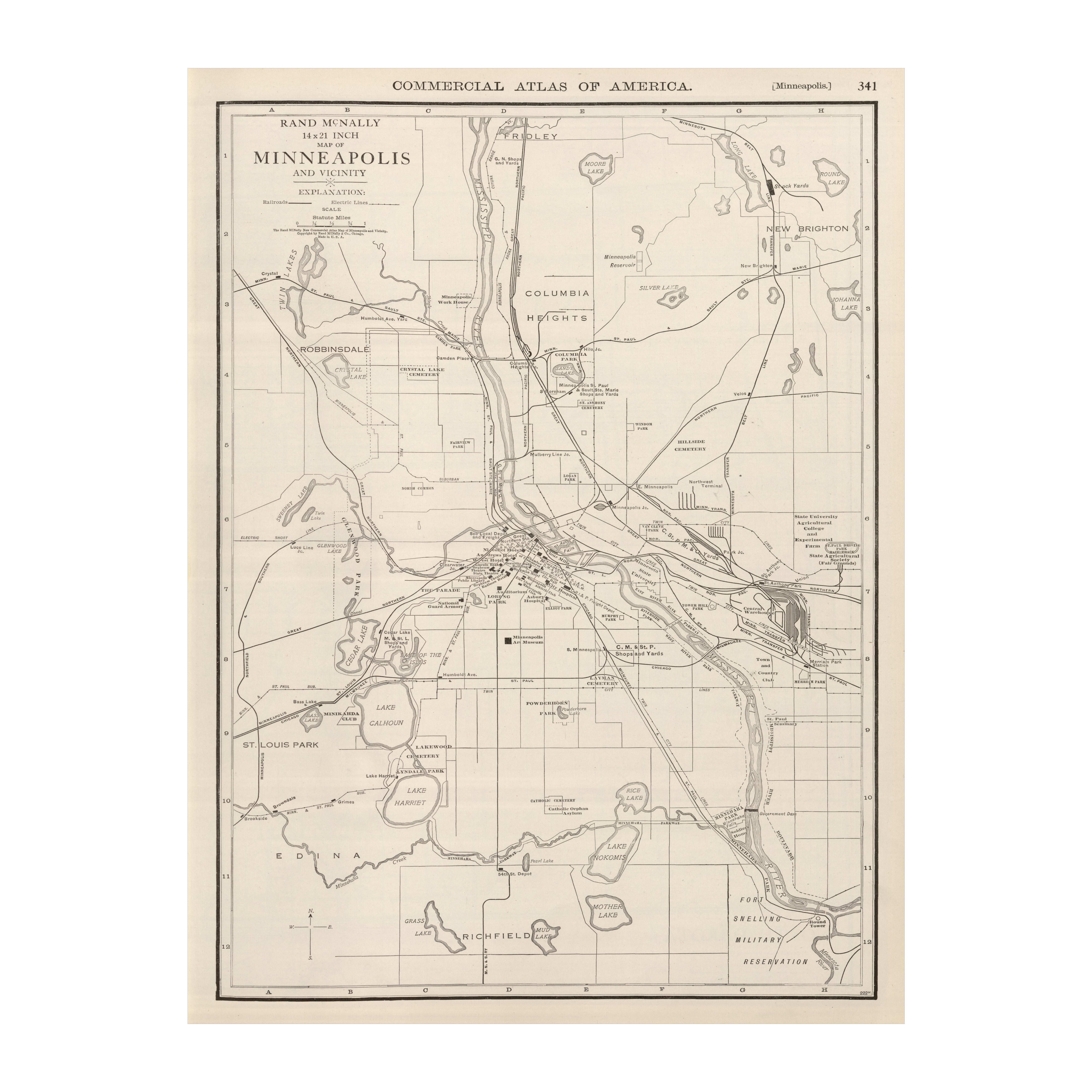 Minneapolis Art, 1924 Vintage Map of Minneapolis Minnesota, MN History ...