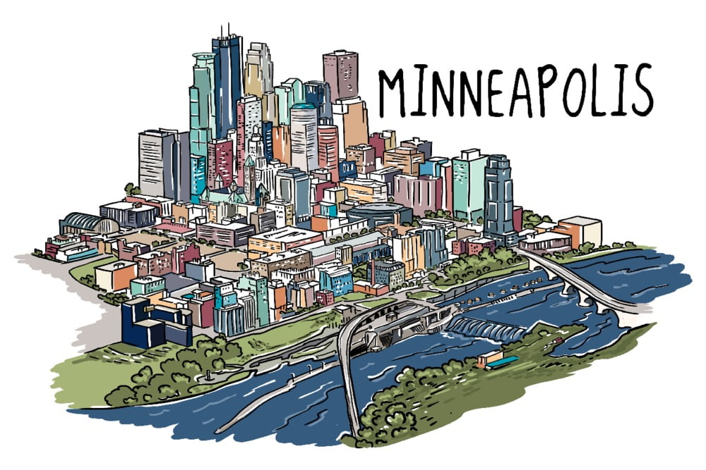 Minneapolis, Minnesota, Cityscape, Line Drawing (16x24 Giclee Gallery ...