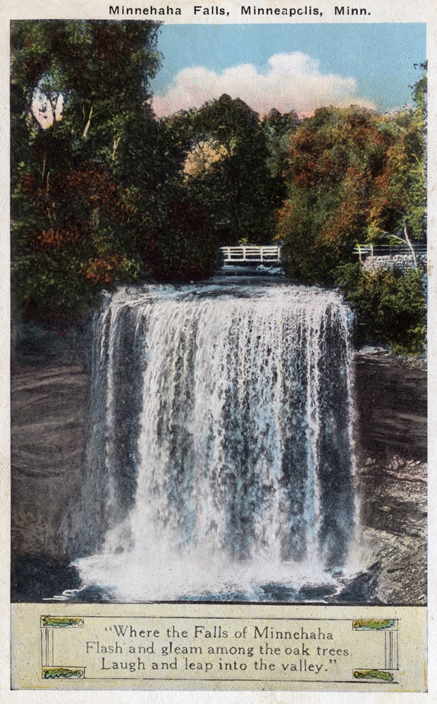 Minneapolis, Minnesota, View of Minnehaha Falls and Poem (16x24 Giclee ...