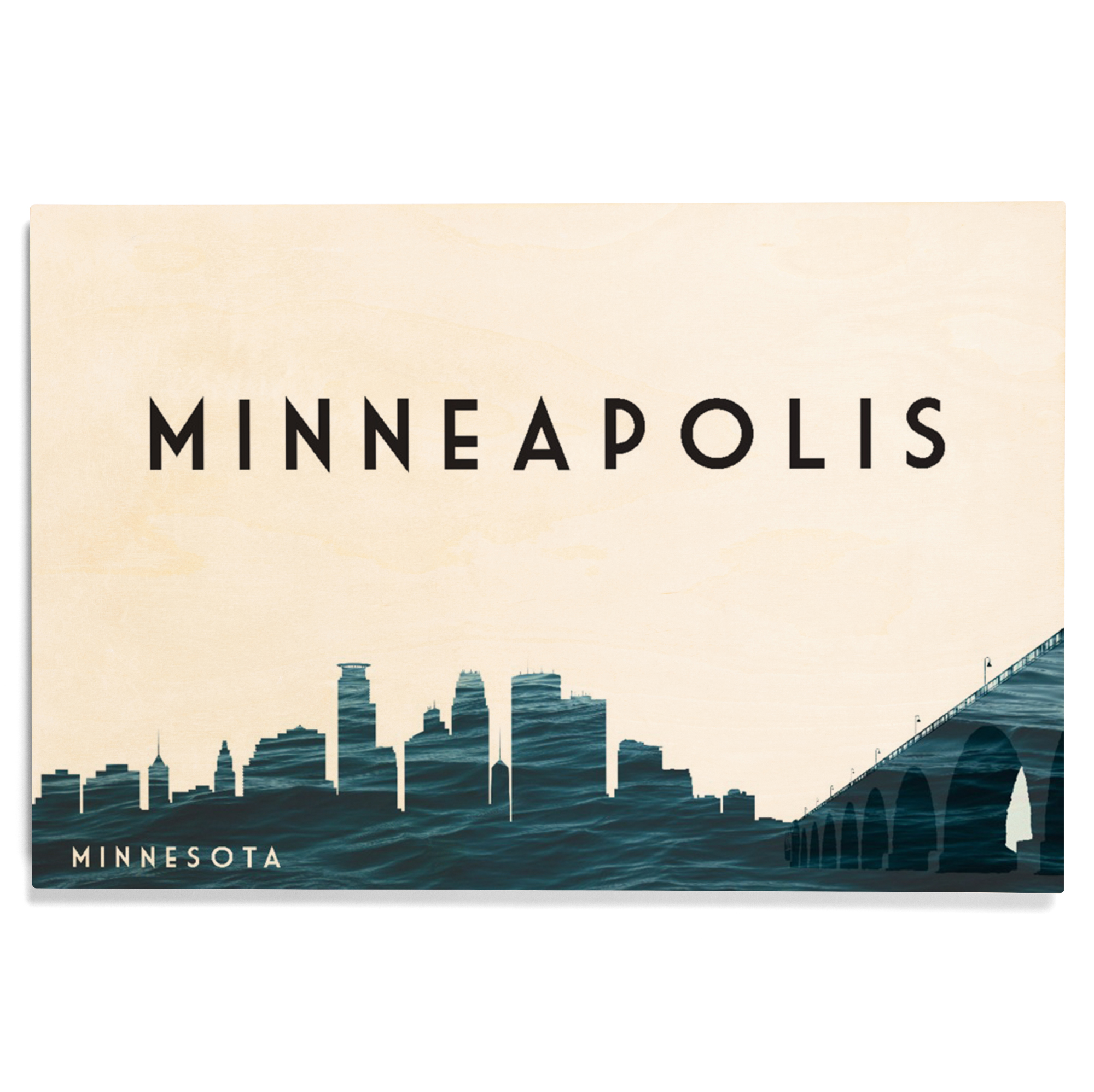 Minneapolis, Minnesota, Water Skyline Birch Wood Wall Sign (12x18 ...