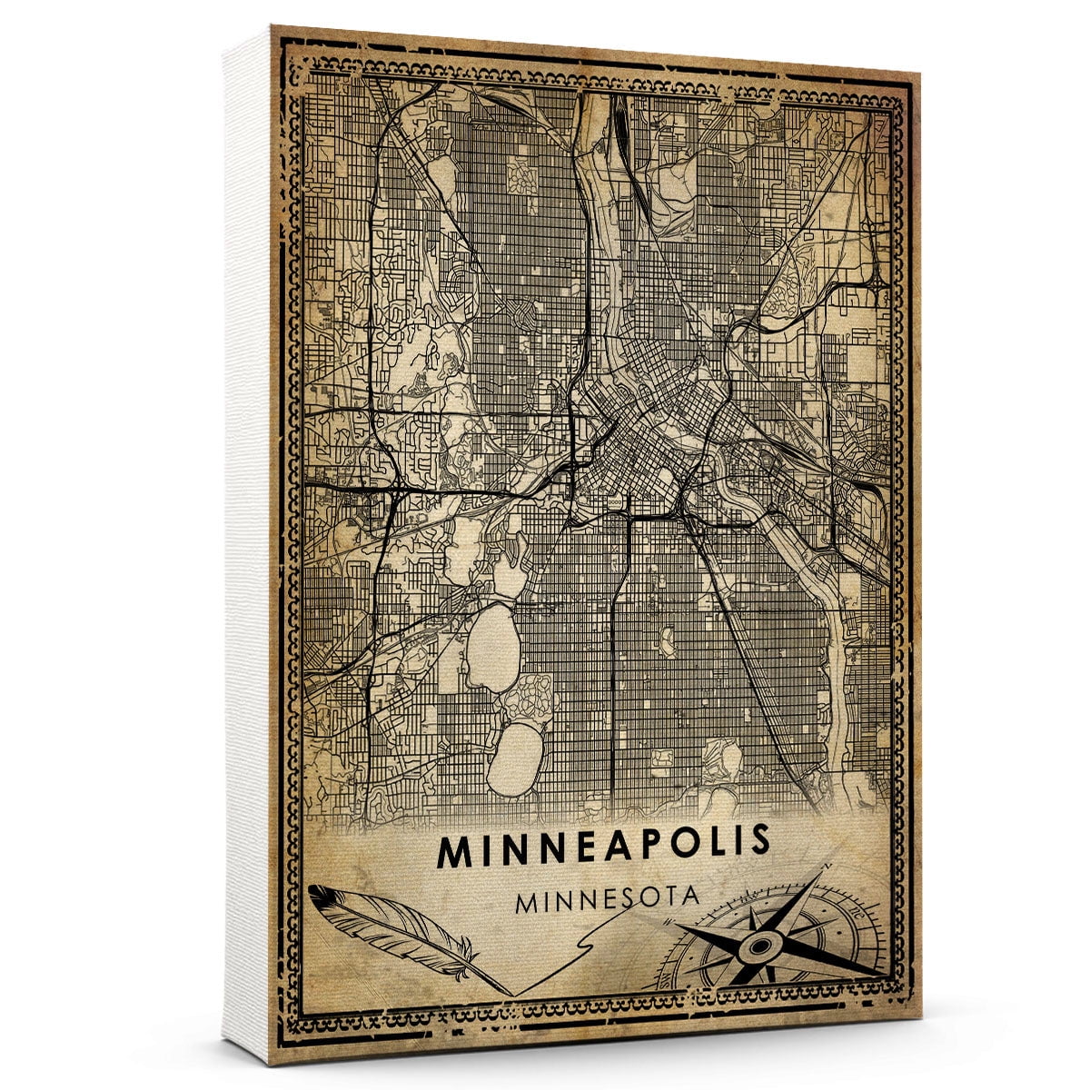 Minneapolis Vintage Map Prints Canvas, Minnesota Map Art Canvas, Canvas ...