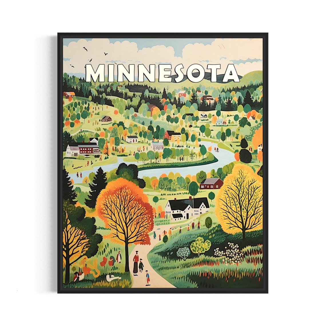 Minnesota And Motto Landscape Scenery Art Print, American Folk Art Wall ...