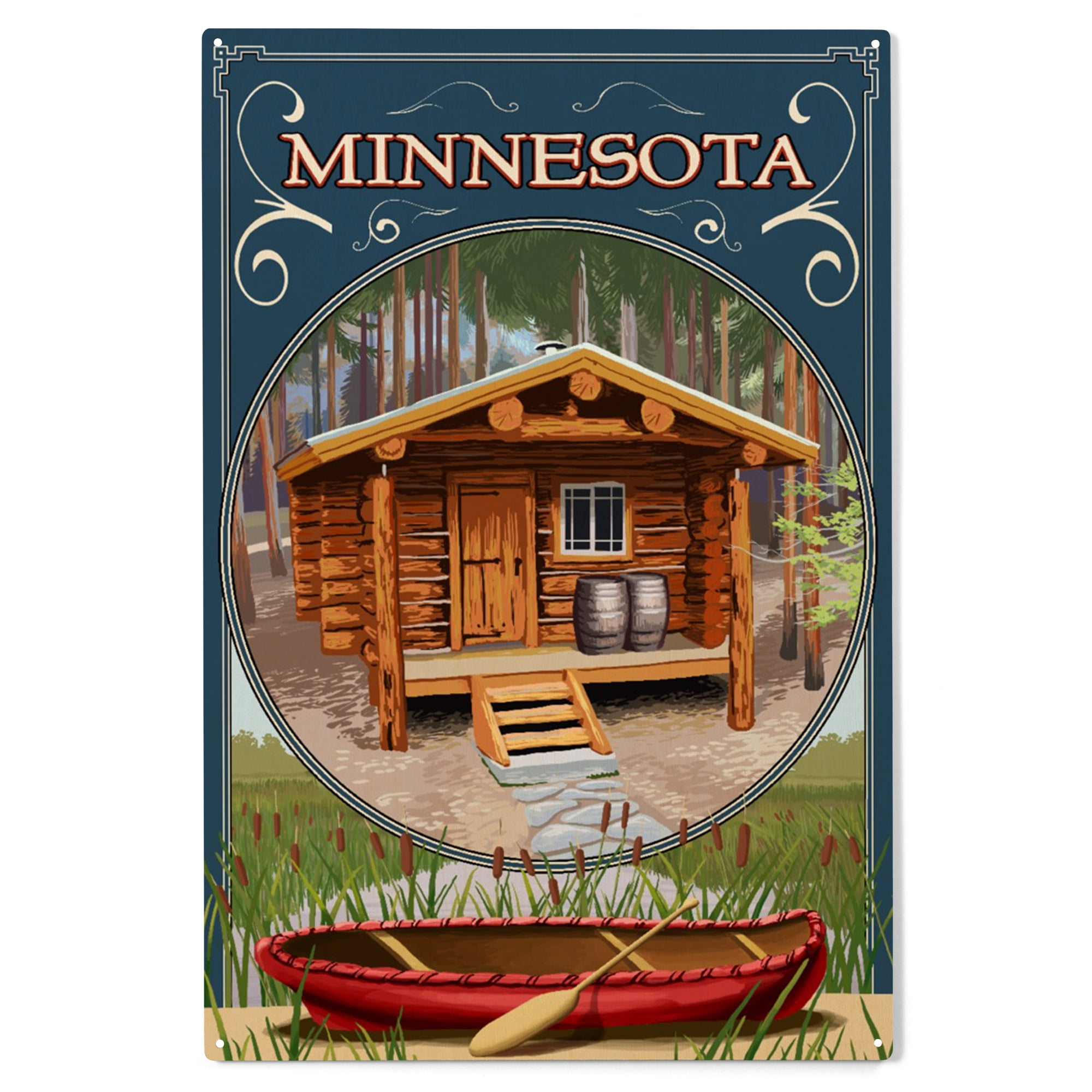 Minnesota, Cabin in Woods Birch Wood Wall Sign (10x15 Rustic Home Decor ...