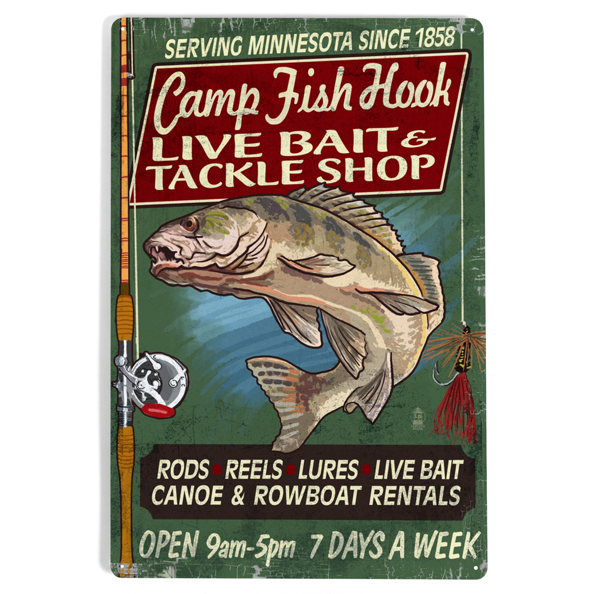Minnesota, Camp Fish Hook Vintage Sign (12x18 Aluminum Art, Indoor ...