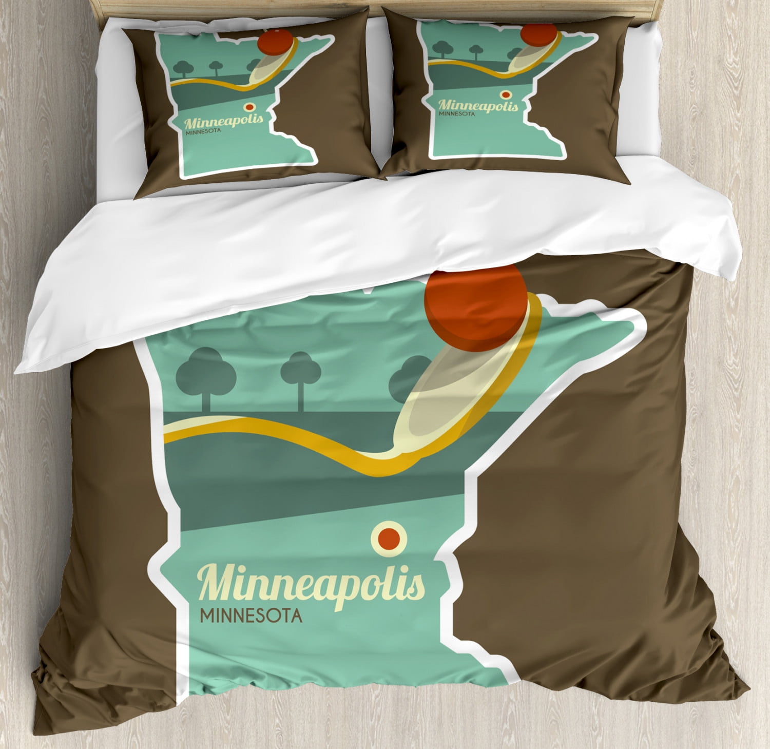 Minnesota Duvet Cover Set King Size, Flat Design Spoonbridge and Cherry ...